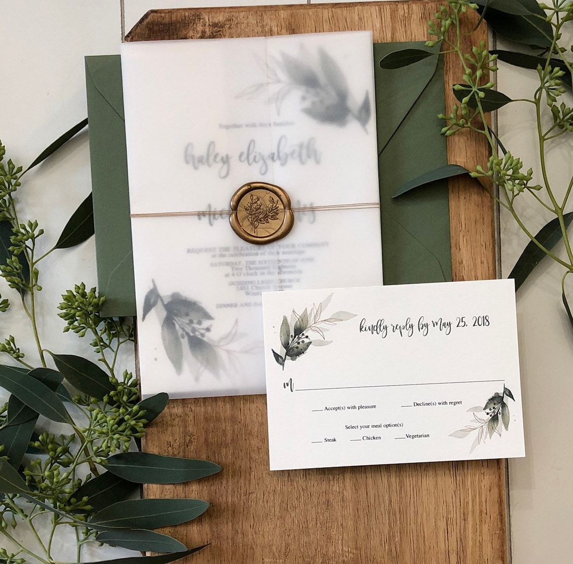 Modern Greenery Wedding Invitations Vellum Botanical Wedding - Etsy
