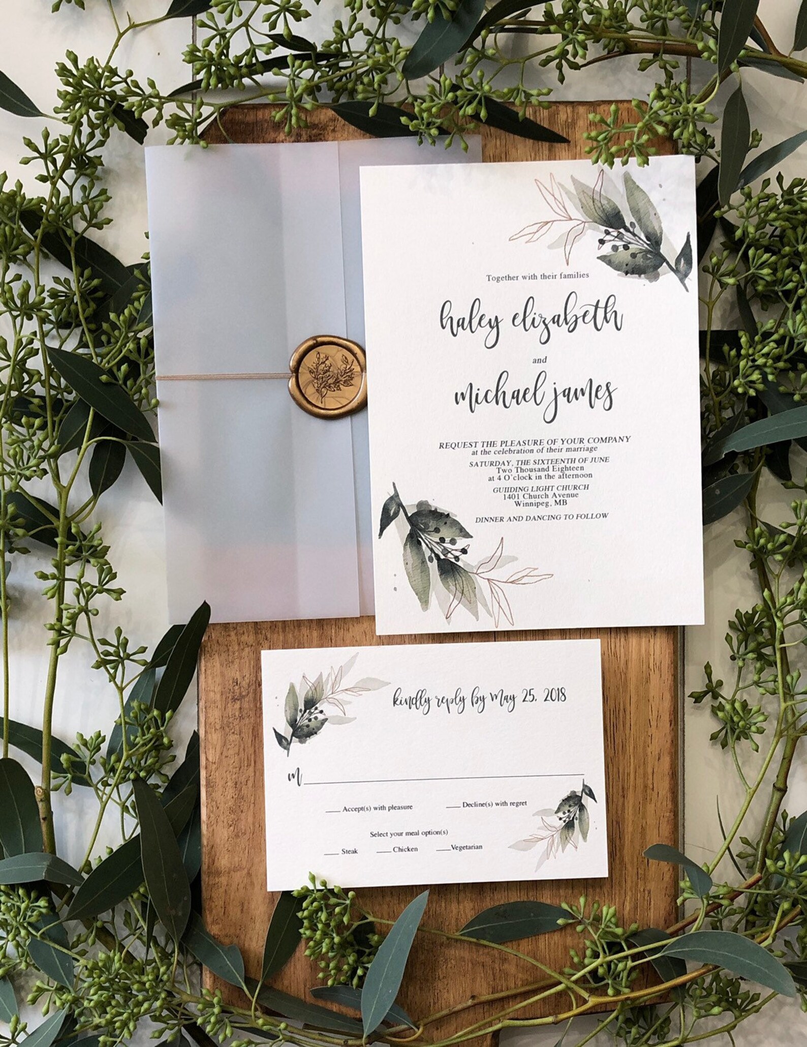 Modern Greenery Wedding Invitations Vellum Botanical Wedding - Etsy