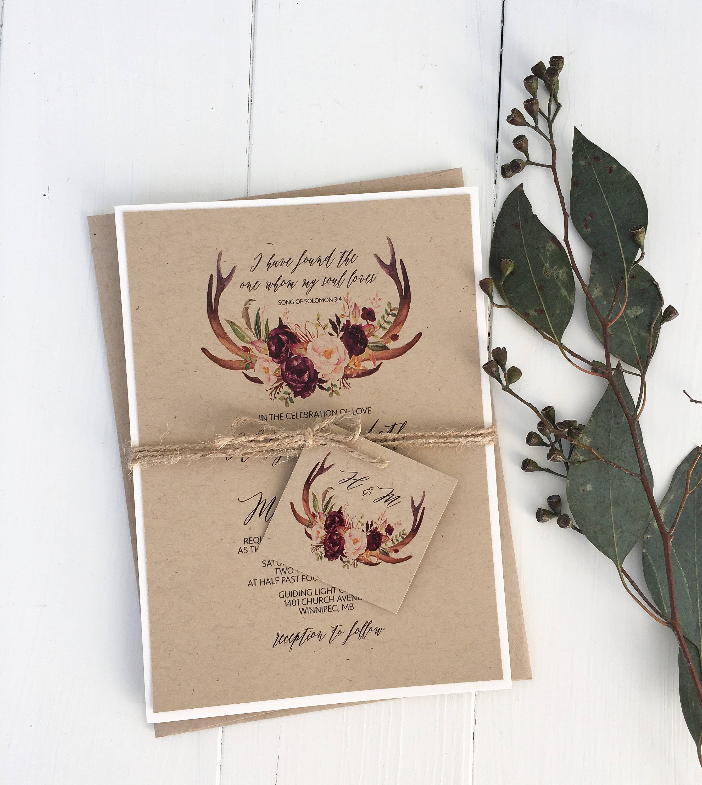 Boho Antler Wedding Invitation Rustic Wedding Invitation | Etsy