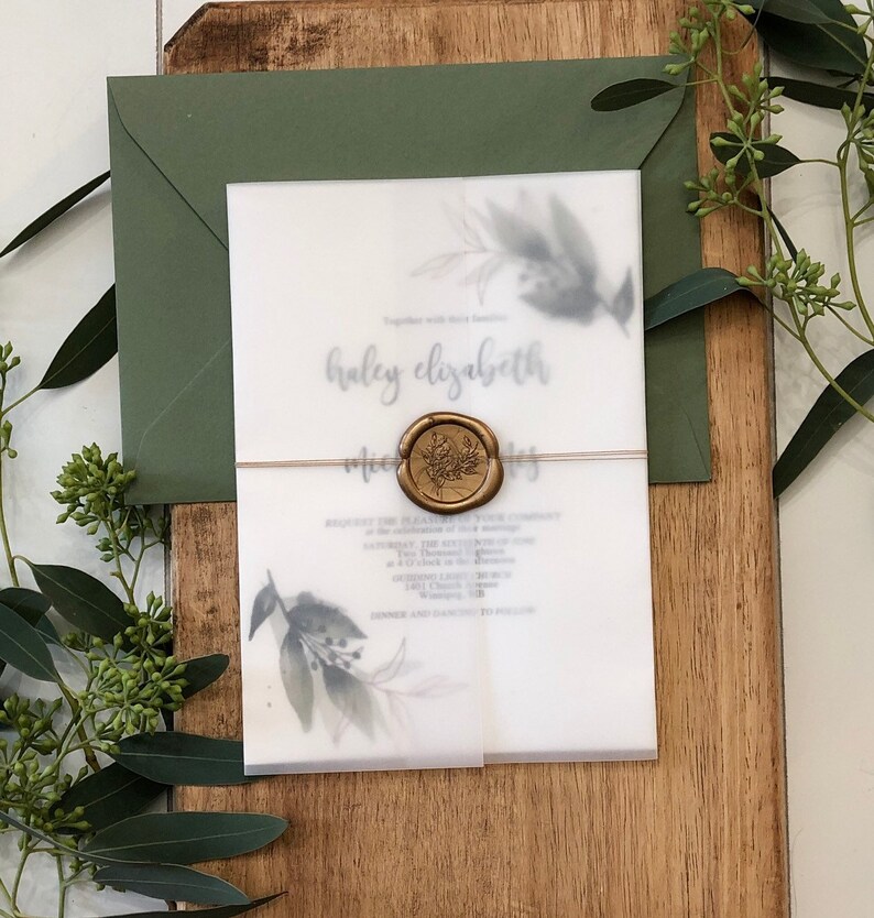Modern Greenery Wedding Invitations Vellum Botanical Wedding - Etsy