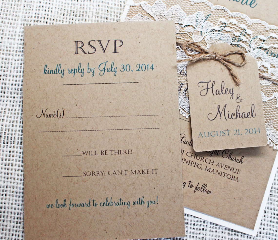 Rustic Kraft Wedding Invitation with Vintage Lace Twine | Etsy