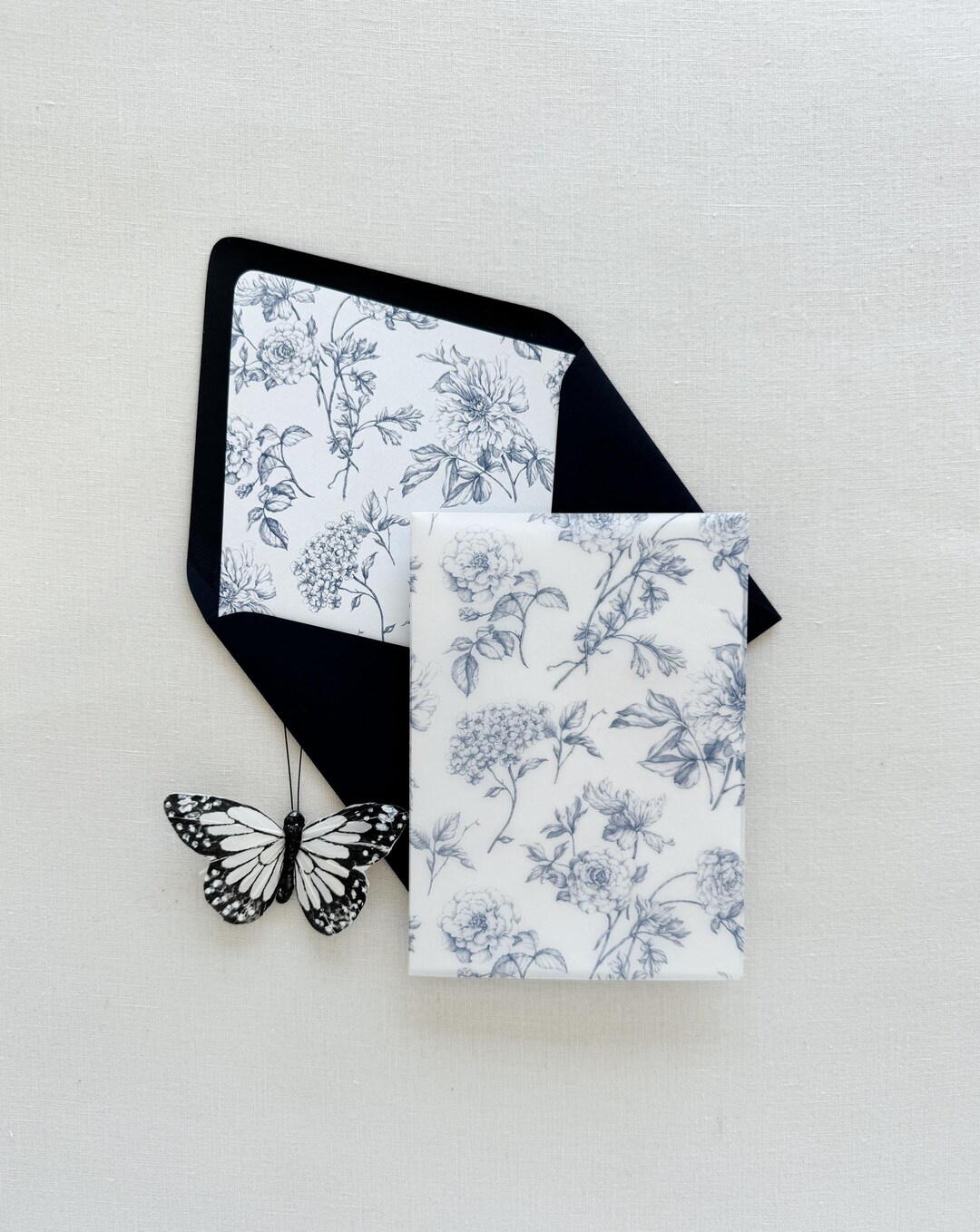 French Blue Toile Wedding Vellum Wrap Light Blue Vellum Jacket Floral ...