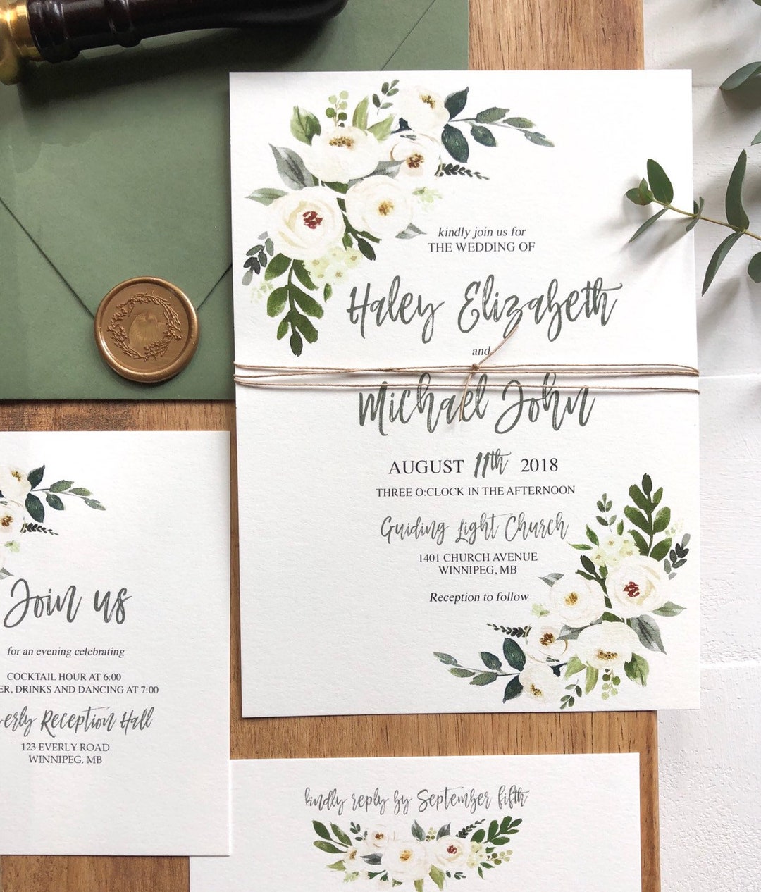 Rustic Floral Wedding Invitations With Greenery, Rustic Greenery ...