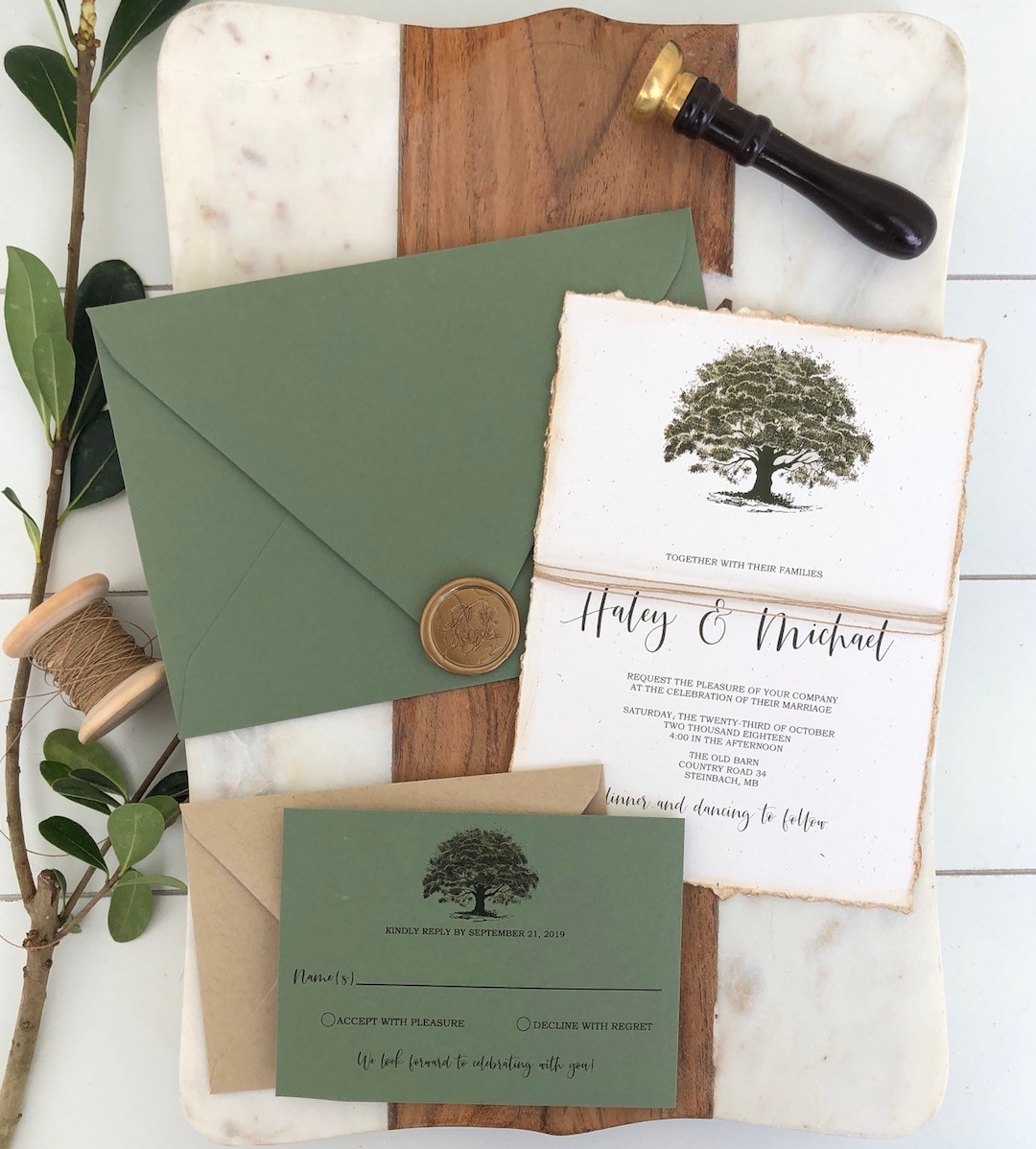 Rustic Tree Wedding Invitation Set Oak Tree Wedding Invitation With ...
