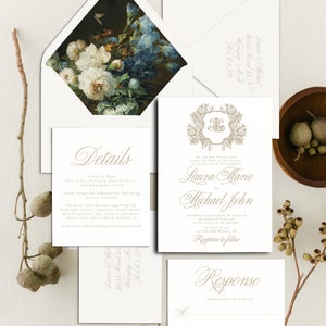 Letterpress Monogram Wedding Invitation Delicate Fine Art Wedding ...