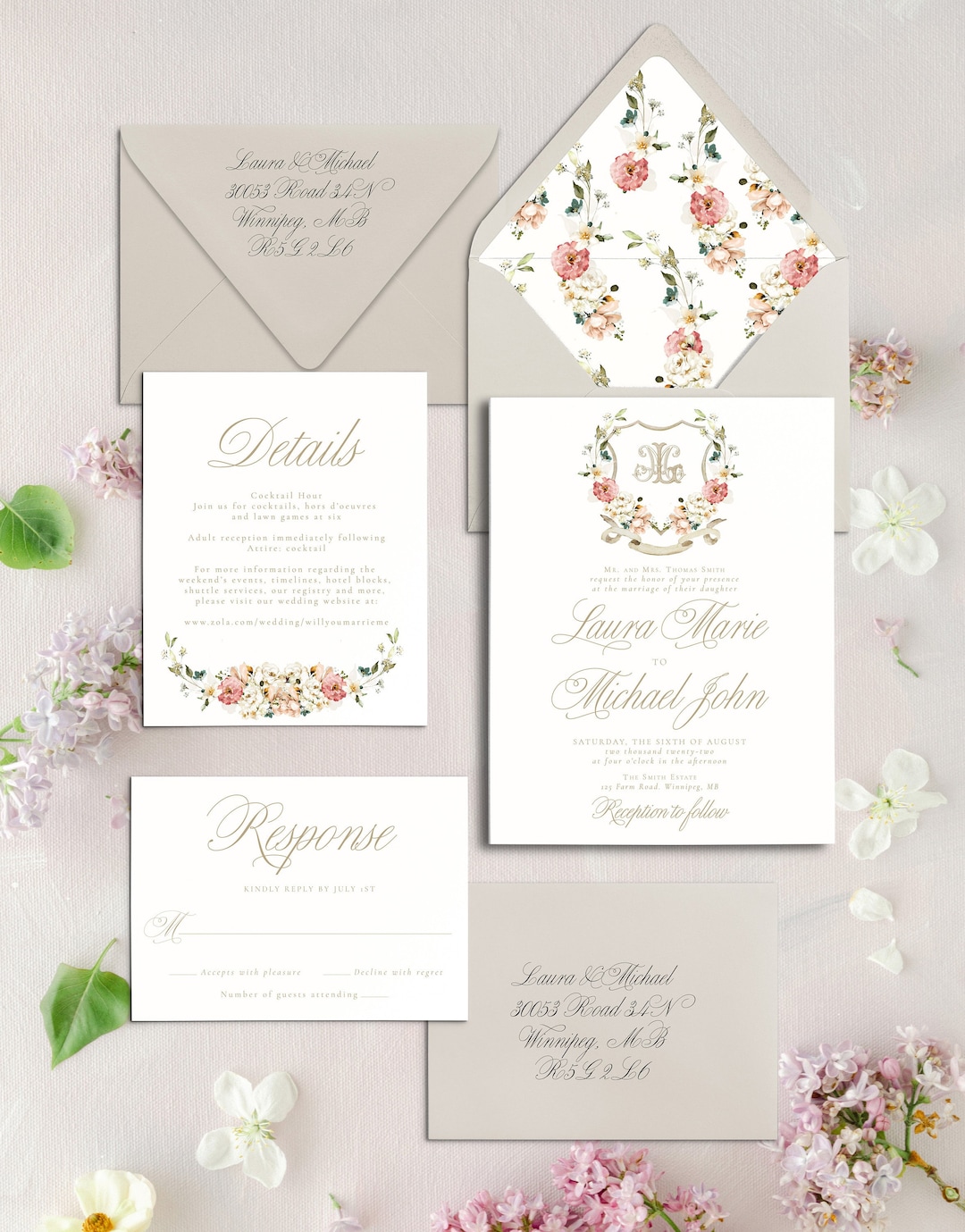 Elegant Floral Wedding Invitations, Luxury Wedding Invitation Suite ...