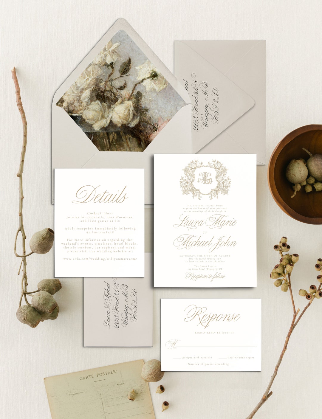 Letterpress Monogram Wedding Invitation Delicate Fine Art Wedding ...