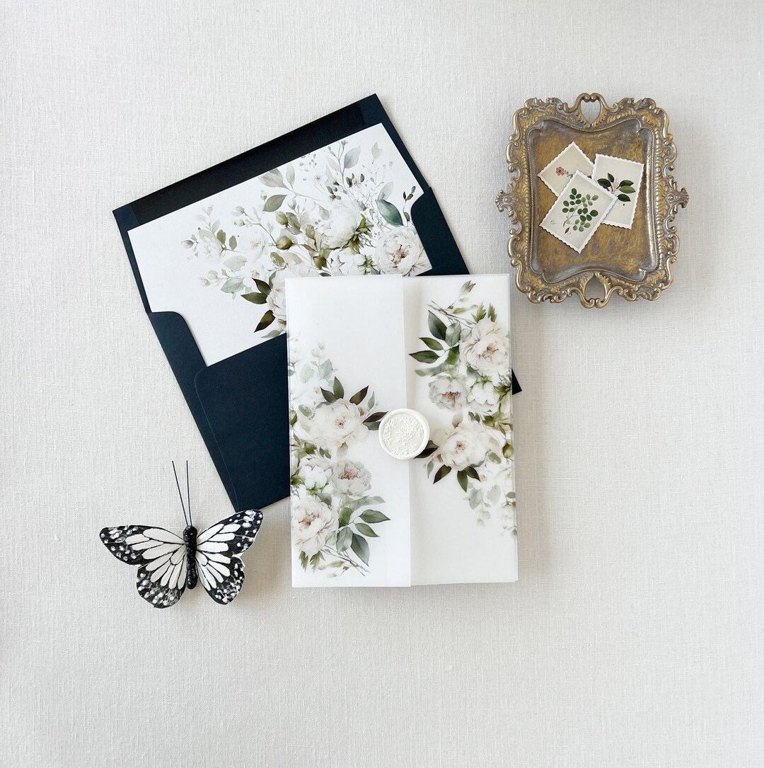 Floral Vellum Jacket DIY Wedding Invitation Vellum 5x7 Wedding Invite ...