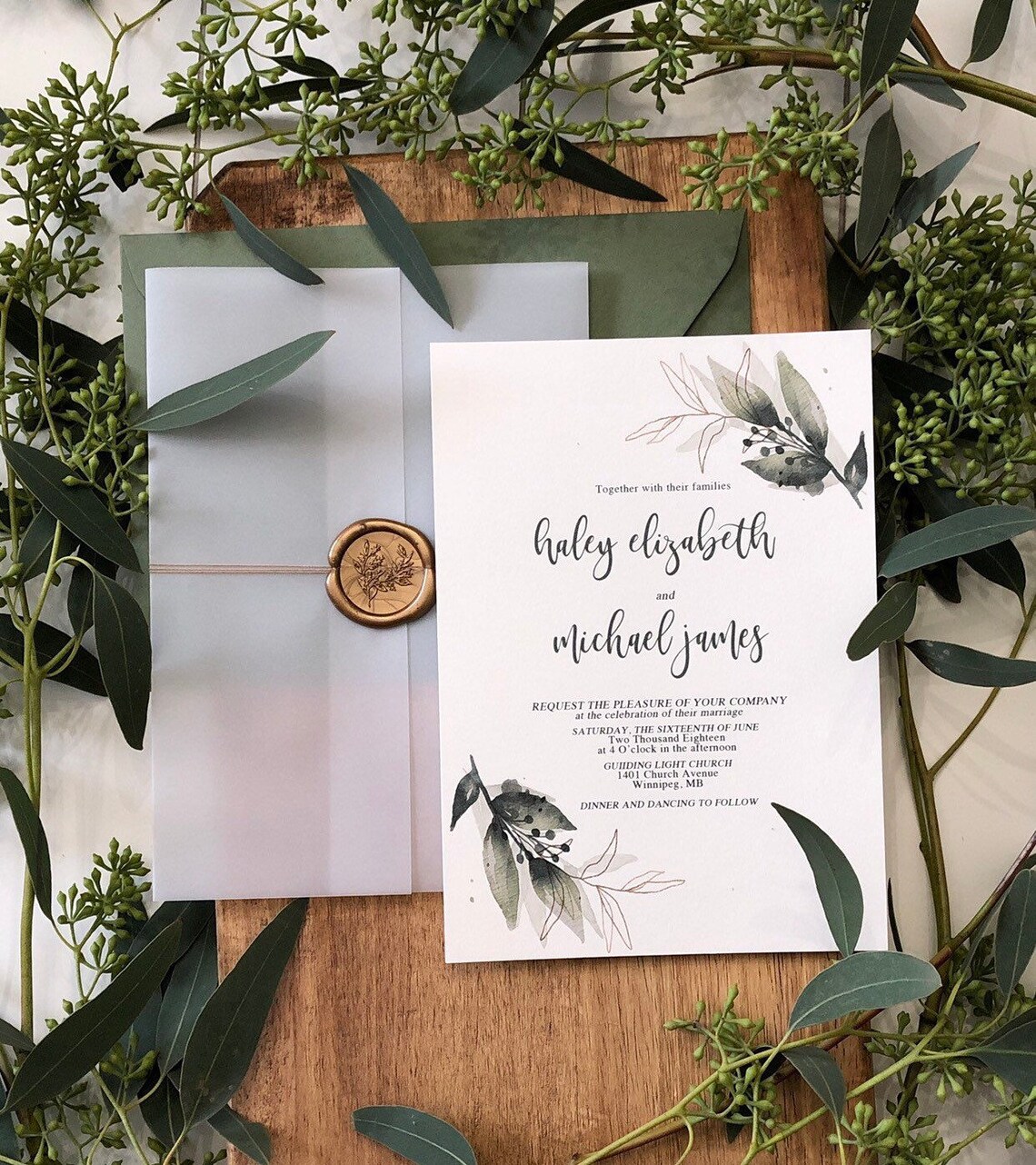 Modern Greenery Wedding Invitations Vellum Botanical Wedding - Etsy