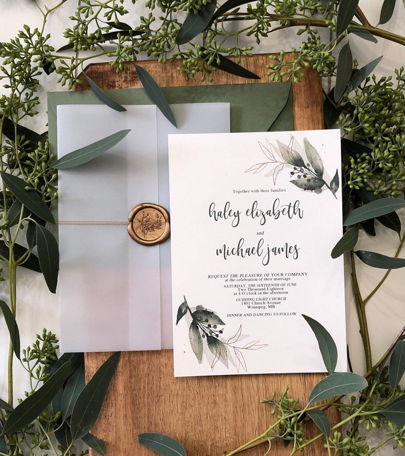 Modern Greenery Wedding Invitations Vellum Botanical Wedding - Etsy