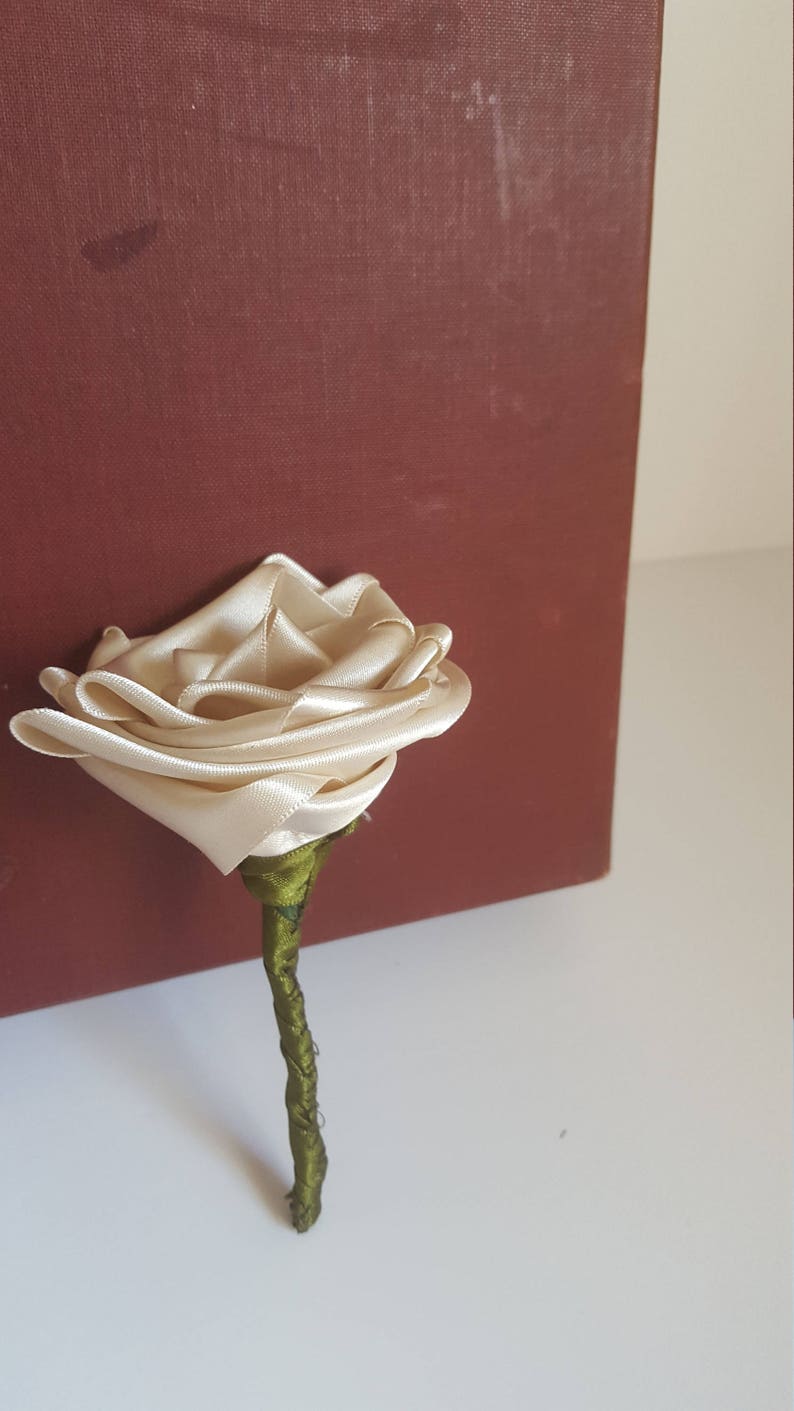 White Satin Ribbon Rose Buttonhole / Bouttoniere - Etsy