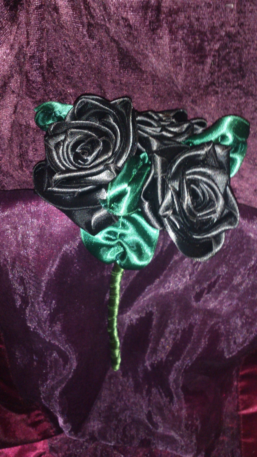 Black Ribbon Rose Posy - Etsy