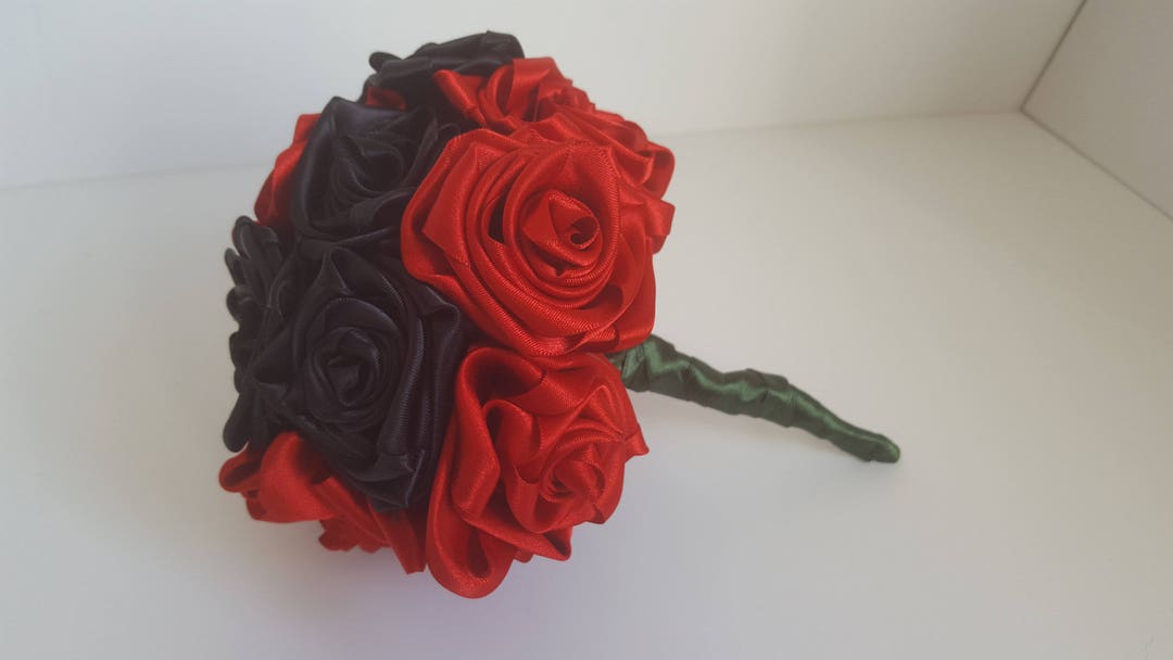 Black and Red Ribbon Rose Bouquet (medium) - Etsy