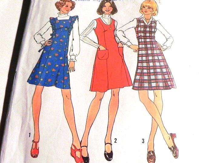 1970s Misses Jumper Dress Sleeveless Princess Seam Ruffle Square Scoop ...