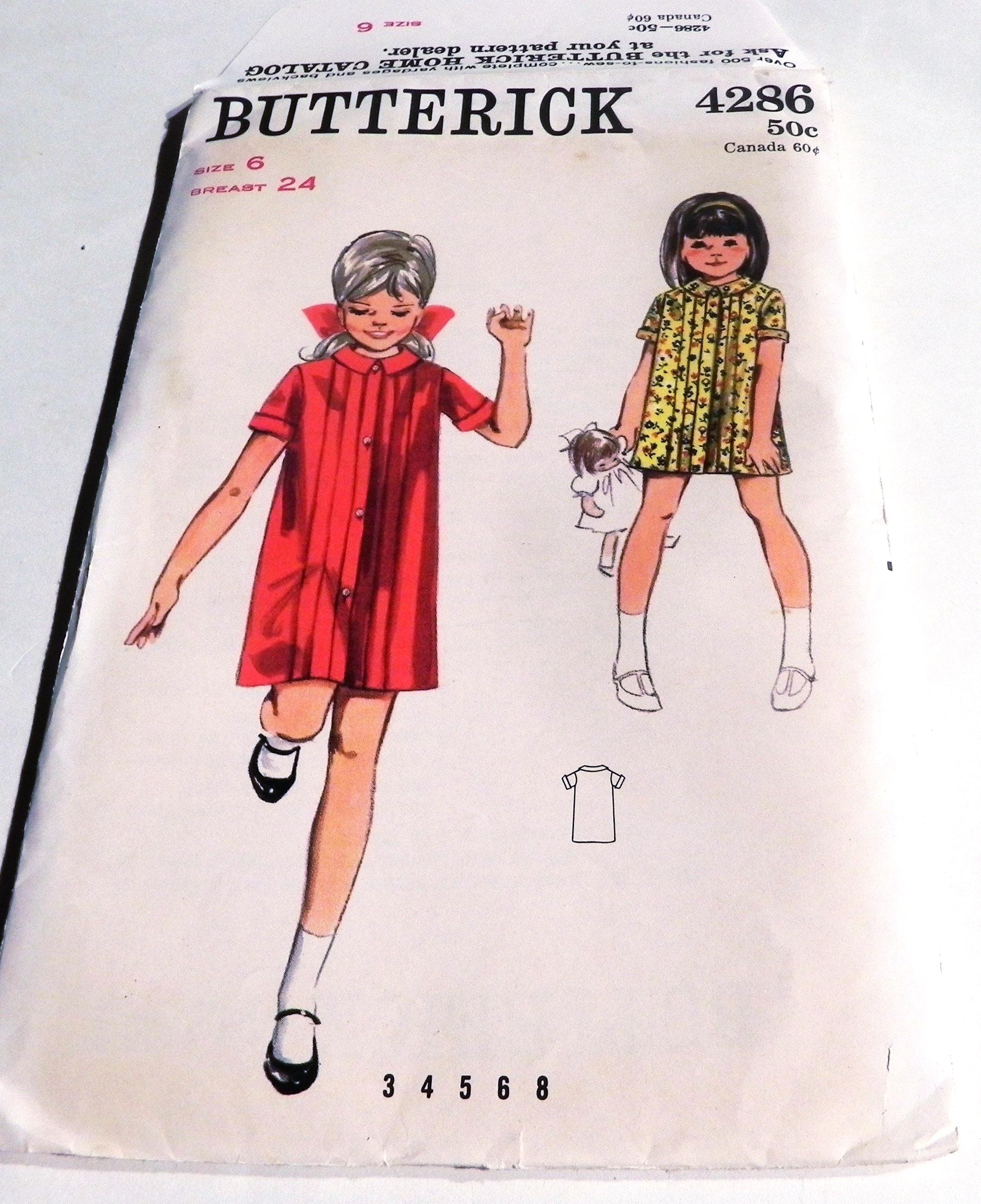 1960s Girls Dress Straight Tucked Button Front Vintage Sewing Pattern ...