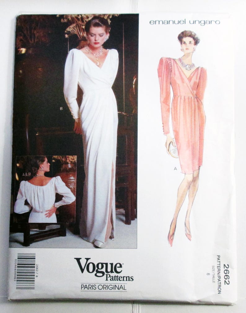 1990s Emanuel Ungaro Cocktail Evening Gown Wrap Dress Vintage Sewing ...