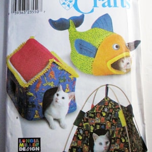 Cat Kitty Pet Bed Fish House Tent Cave DIY Sewing Pattern Craft Longia ...