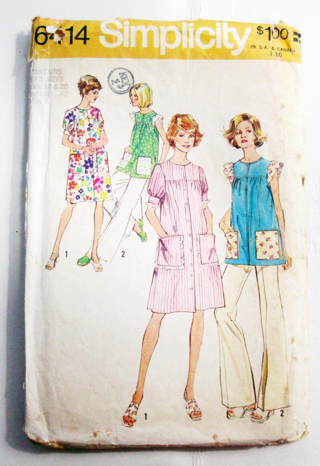 1970s Smock Dress Tunic Top Vintage Sewing Pattern Simplicity 6414 Size ...