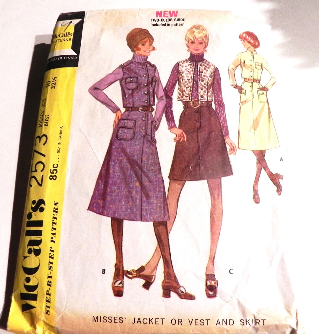 1970s Lined Jacket Vest Skirt Pockets Boho Epaulets Vintage Sewing ...