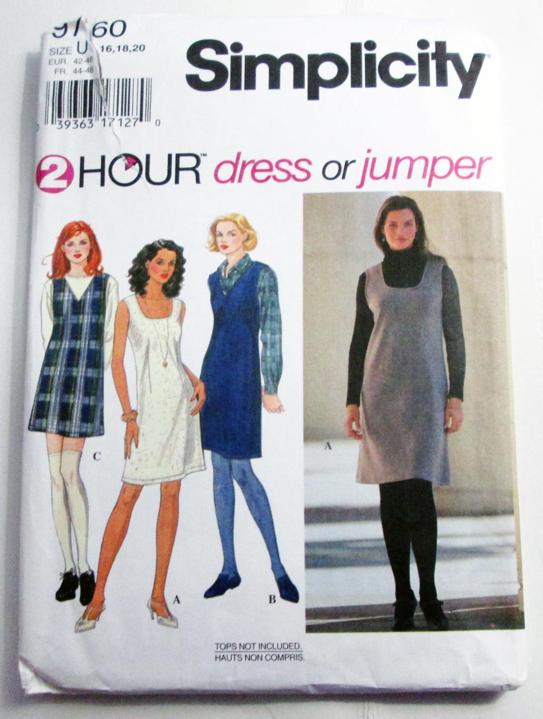 1990s Sleeveless Jumper Dress A Line Sewing Pattern Simplicity 9760 ...