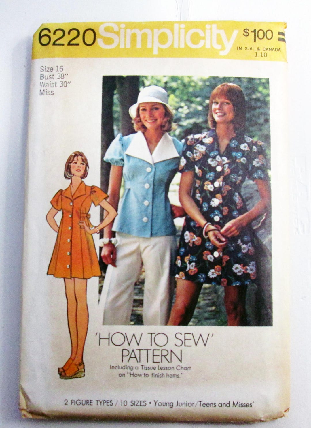 1970s Mini Dress Blouse Top Puff Sleeves How to Sew Vintage Pattern ...