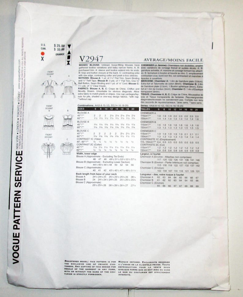 Anna Sui Loose Fitting Peasant Blouse Boho Top Sewing Pattern Vogue ...
