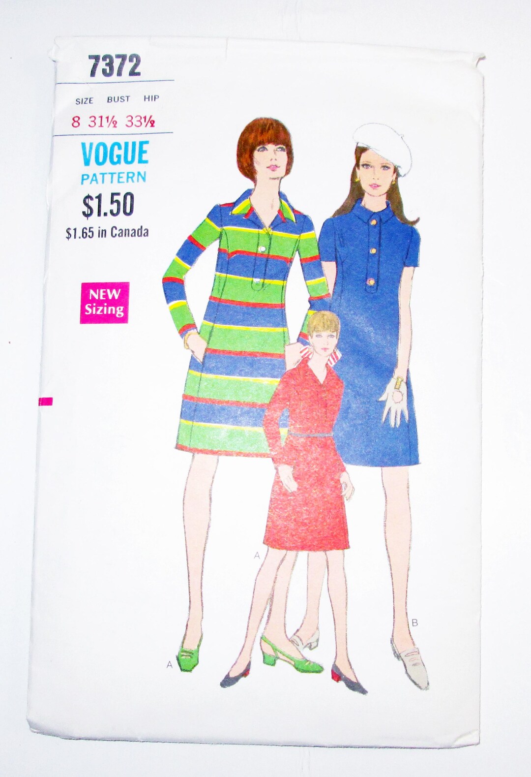 1960s Mod A Line Dress Polo Vintage Sewing Pattern Vogue 7372 Size 8 ...