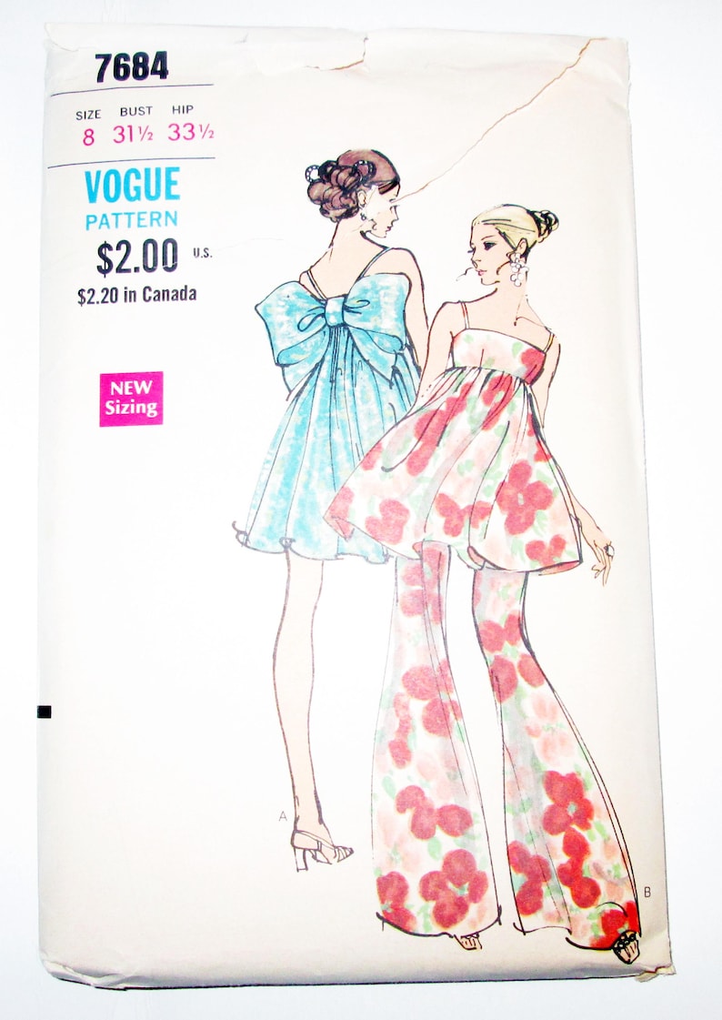 1970s Evening Dress Boho Top Bell Bottom Palazzo Pants Vintage Pattern ...