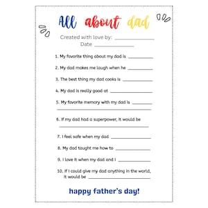 All About Dad: Father's Day Fill-in Keepsake Questionnaire -instant PDF ...