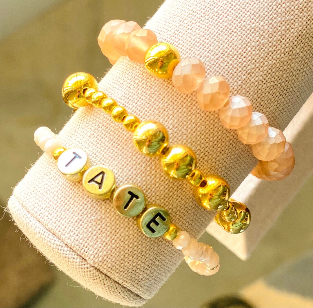 Gold Beaded Bracelet Custom Name Bracelet Gift Personalized Jewelry ...
