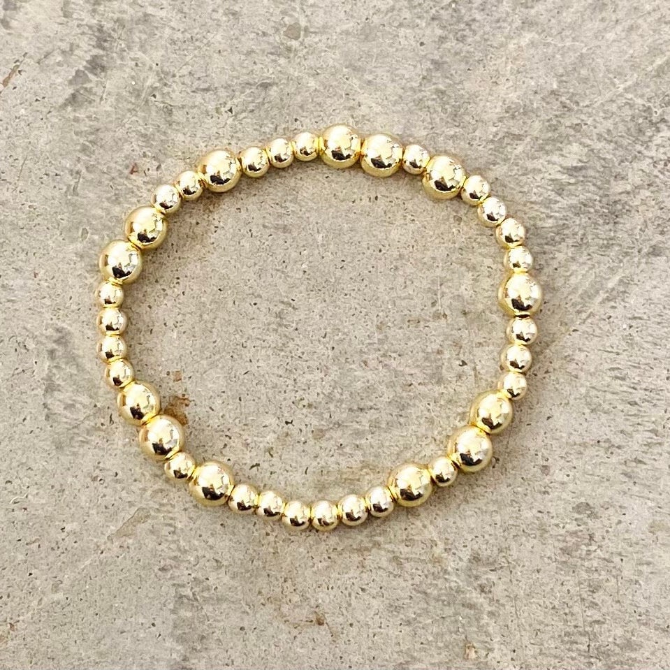 Gold Ball Bracelet Stack Minimalist Jewelry Everyday Bracelets Gold Beaded Bracelet Set Birthday ...
