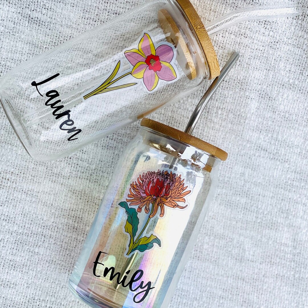 Birth Flower Personalized Glass Cup Birthday Gift Birth Flower Month ...
