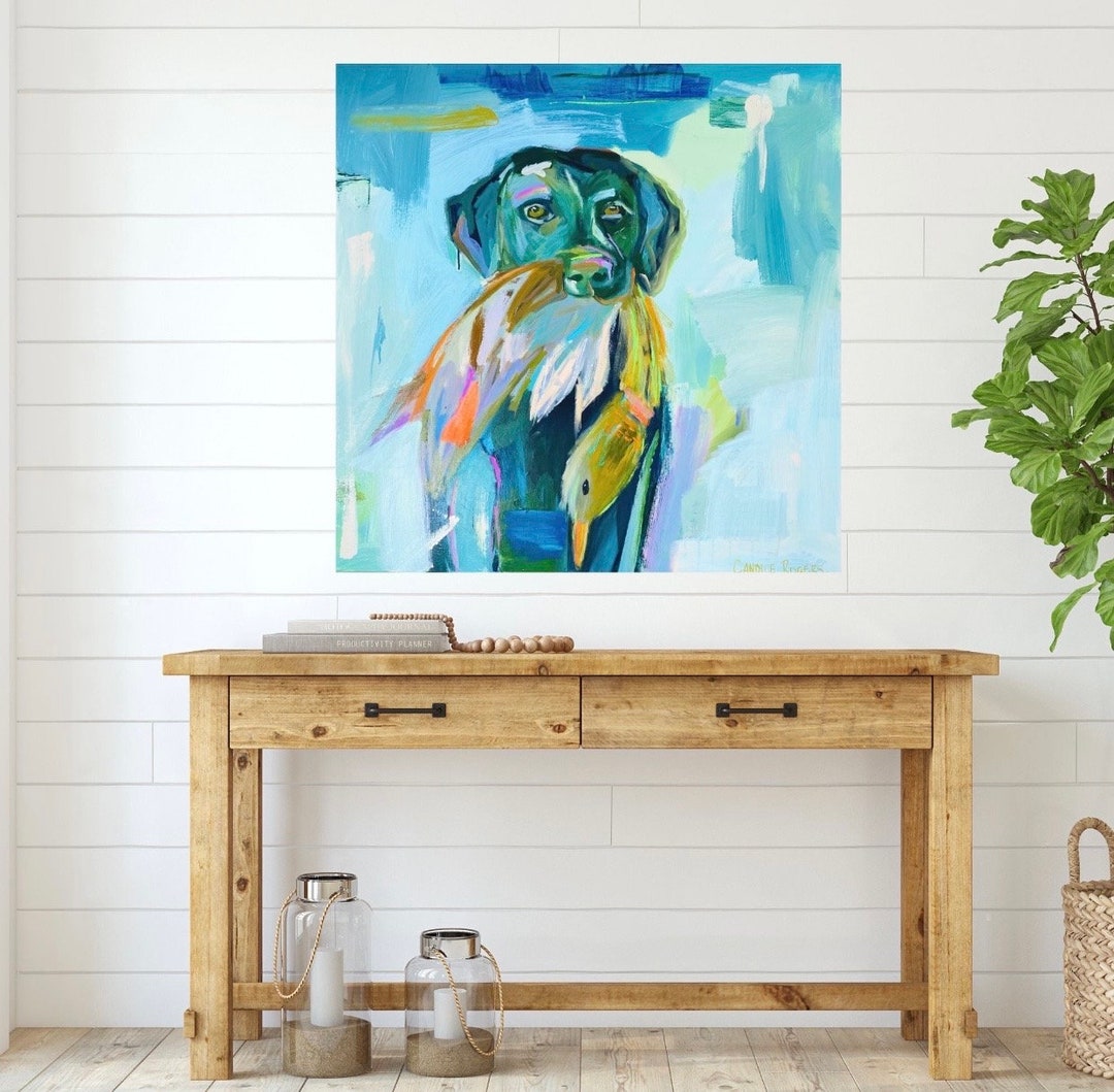 Black Lab Painting Black Lab Wall Decor Labrador Retriever Canvas ...