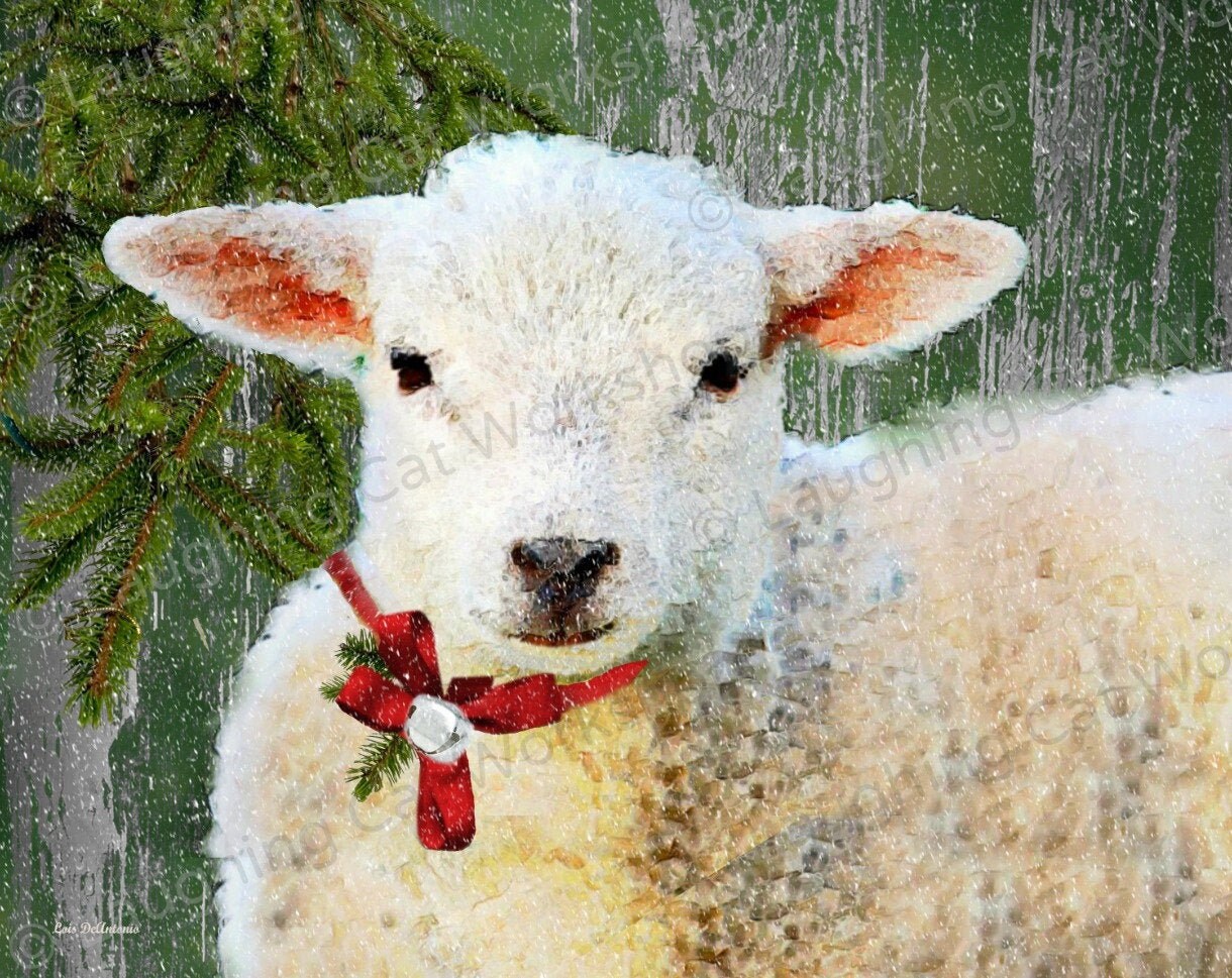 Christmas Manger Sheep Art Print Country Rustic Christmas Decor Lamb ...