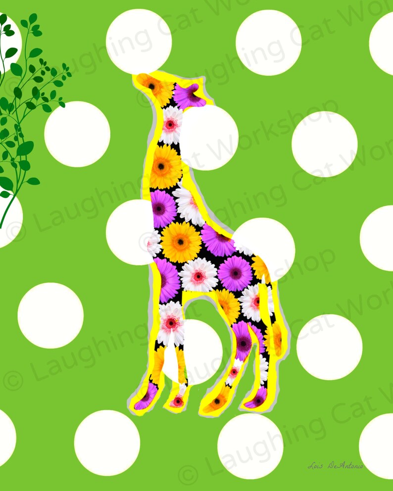 Flower Giraffe Art Print Whimsical Baby Nursery Decor Jungle Safari Zoo ...