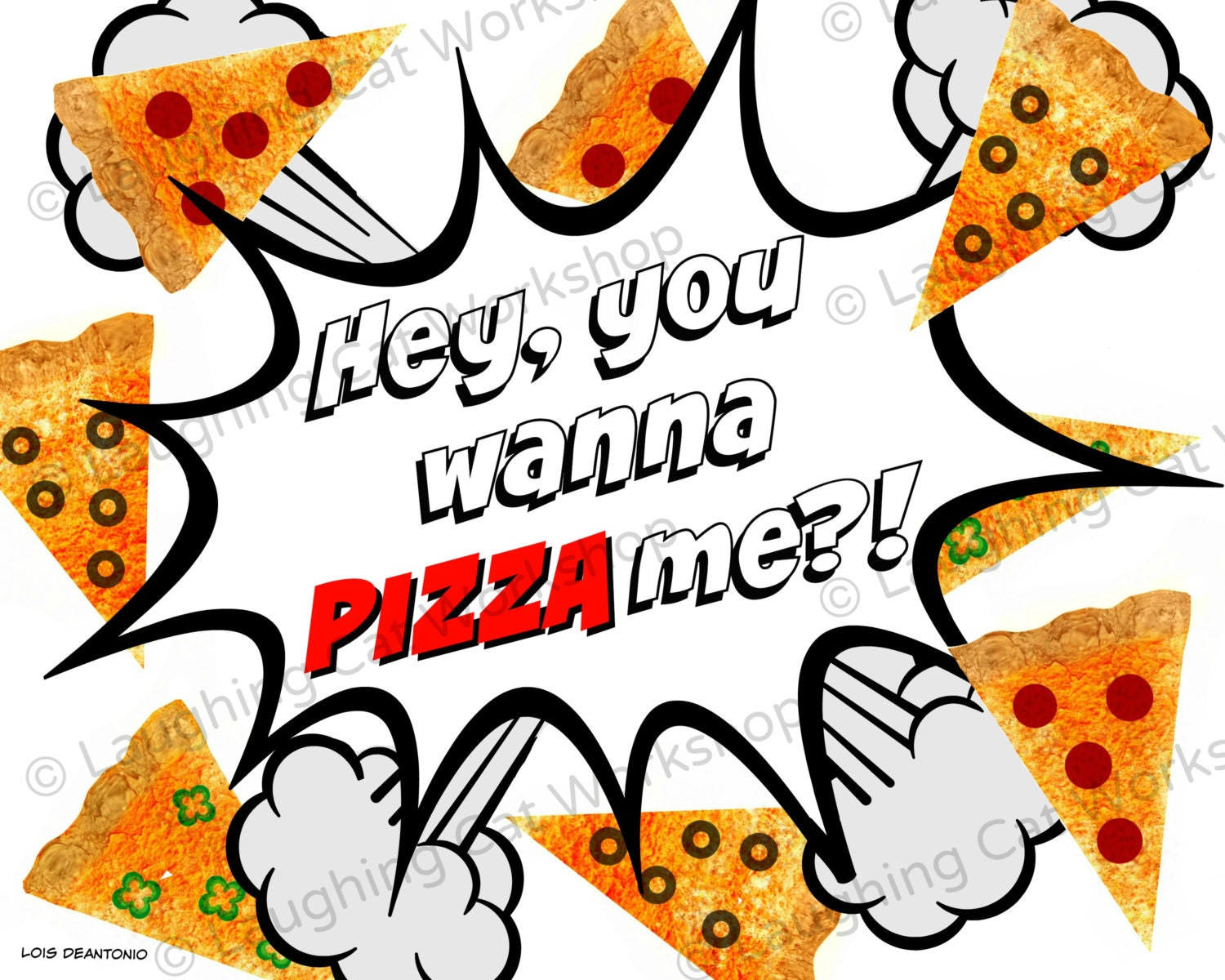 Funny Pizza Print Cute Comic Art Print Kid Superhero Print Pizza Lover ...