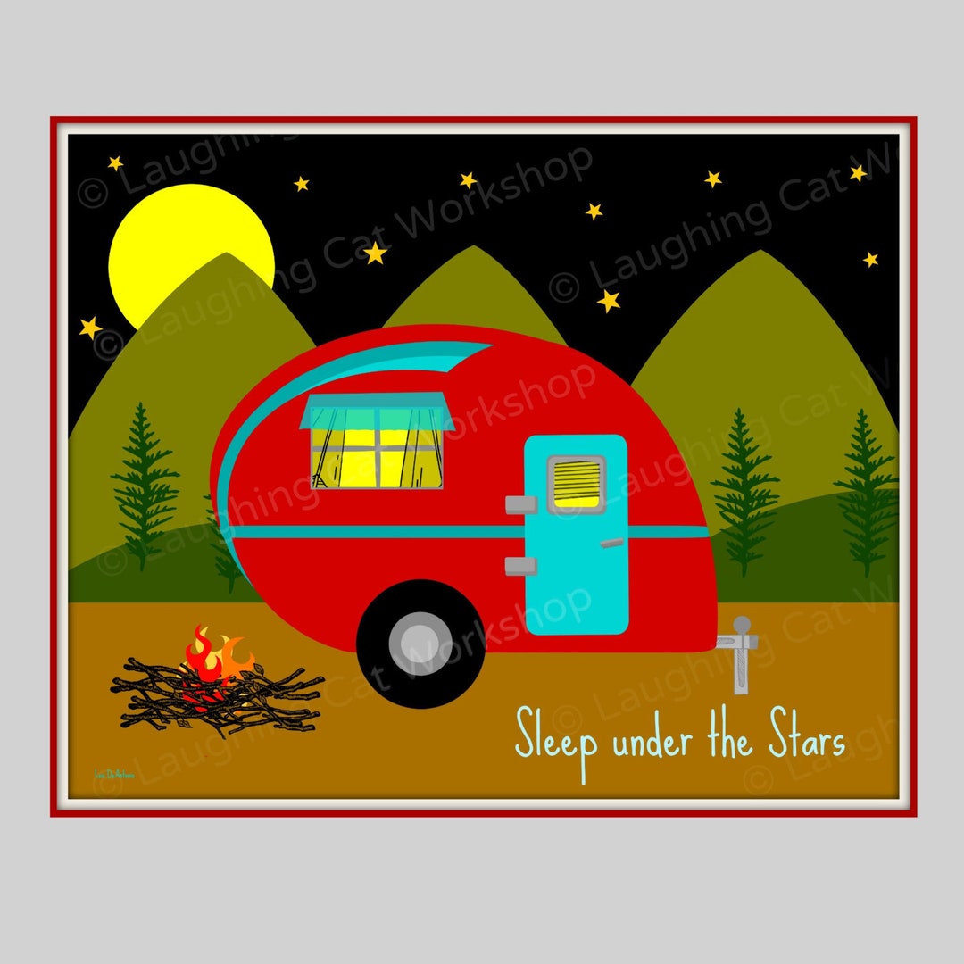 Happy Camper Print Summer Camp Art RV Trailer Motor Home Art Print ...