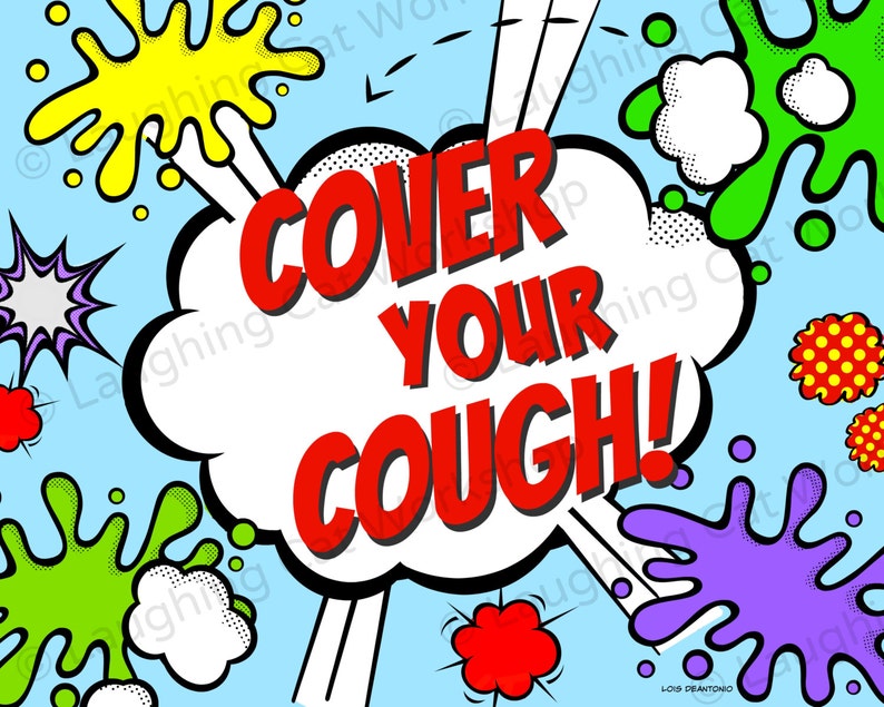 COVID Disease Prevention Cover Cough Funny Superhero Comic Print Back ...