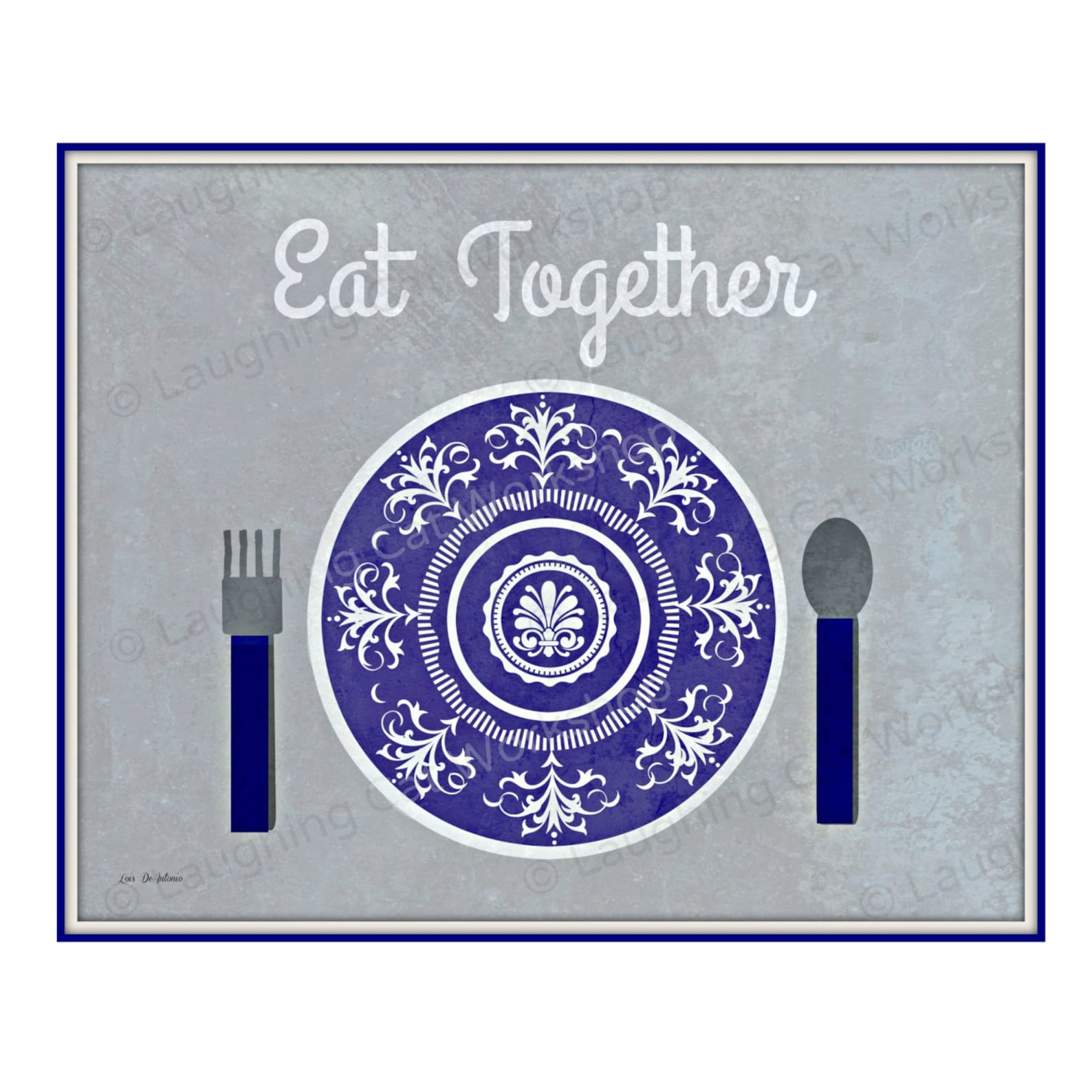 Family Dinner Sign Kitchen Wall Art Blue Kitchen Wall Decor Family ...