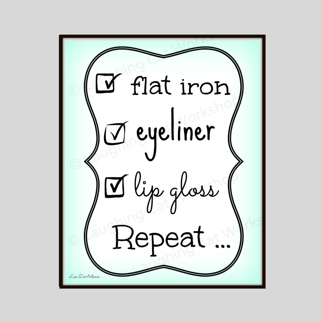 Funny Bathroom Print Blue Pink Bathroom Art Primping Hair Hipster Girl ...