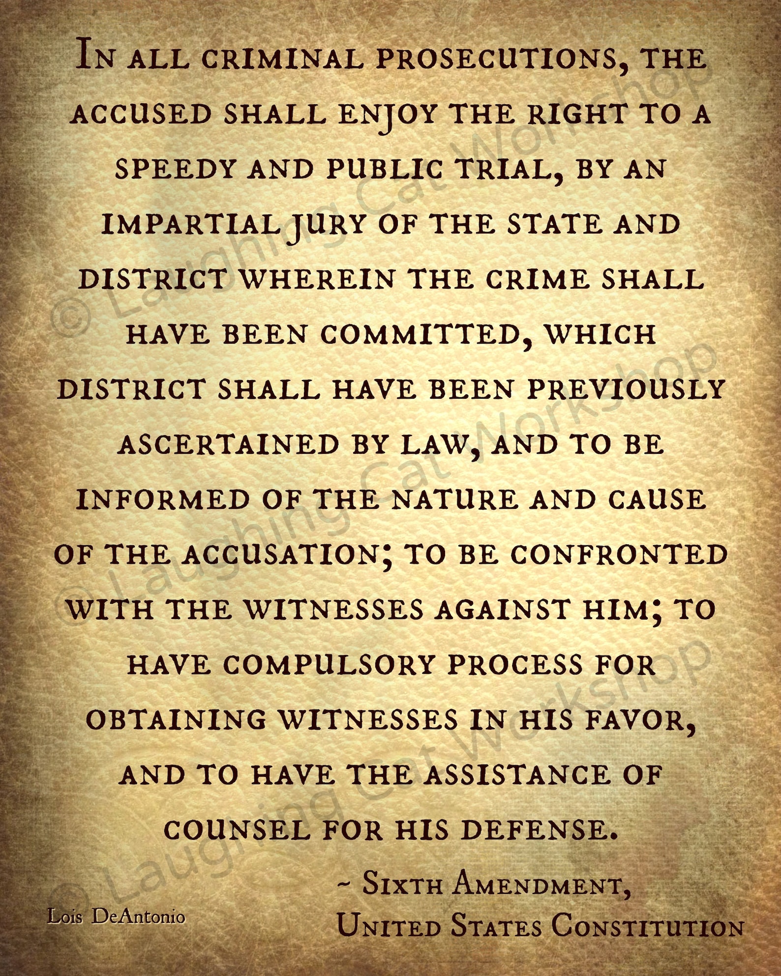 6th Sixth Amendment US Constitution Art Print Civil Rights Attorney ...