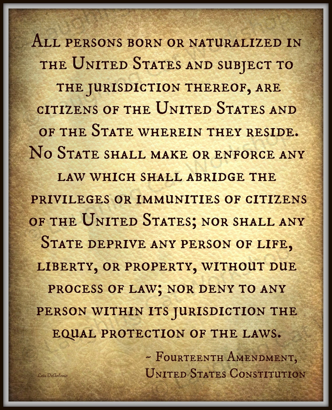 Fourteenth 14th Amendment Print Constitution Lawyer Attorney Wall Art ...