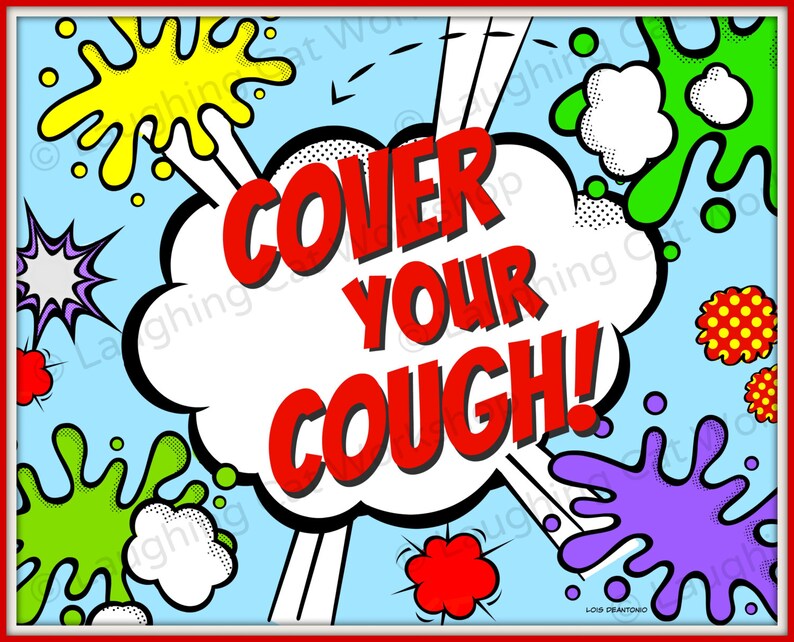 COVID Disease Prevention Cover Cough Funny Superhero Comic Print Back ...