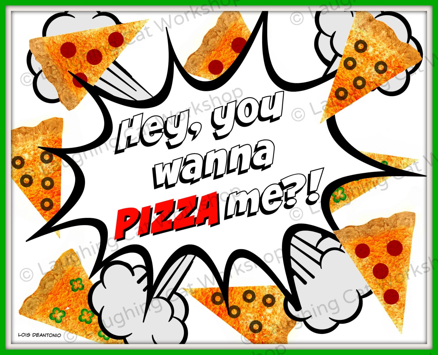 Funny Pizza Print Cute Comic Art Print Kid Superhero Print Pizza Lover ...