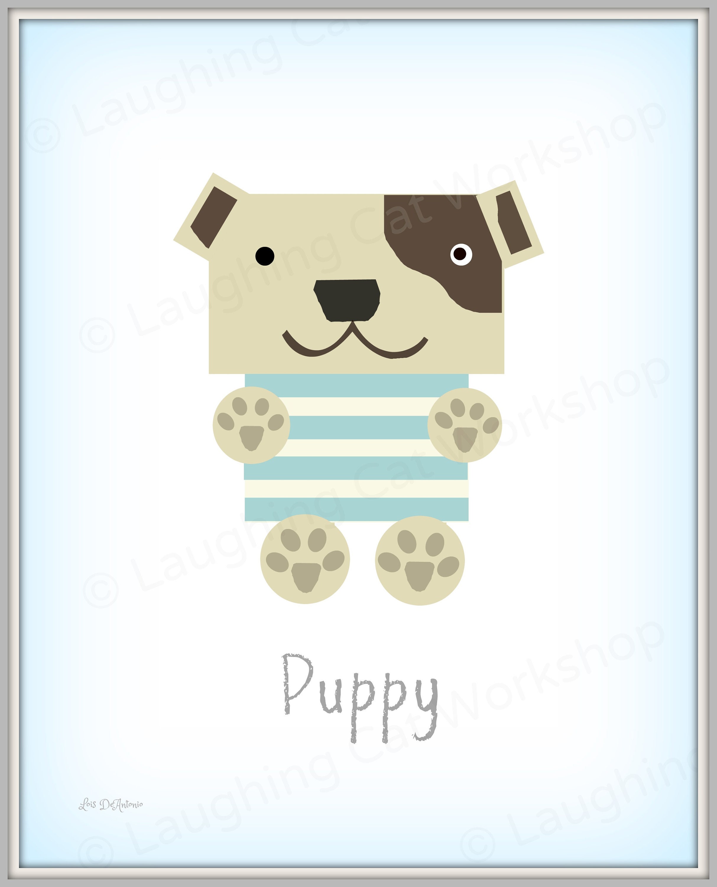Puppy Dog Art Print Blue Baby Nursery Decor Funny Dog Art Print ...