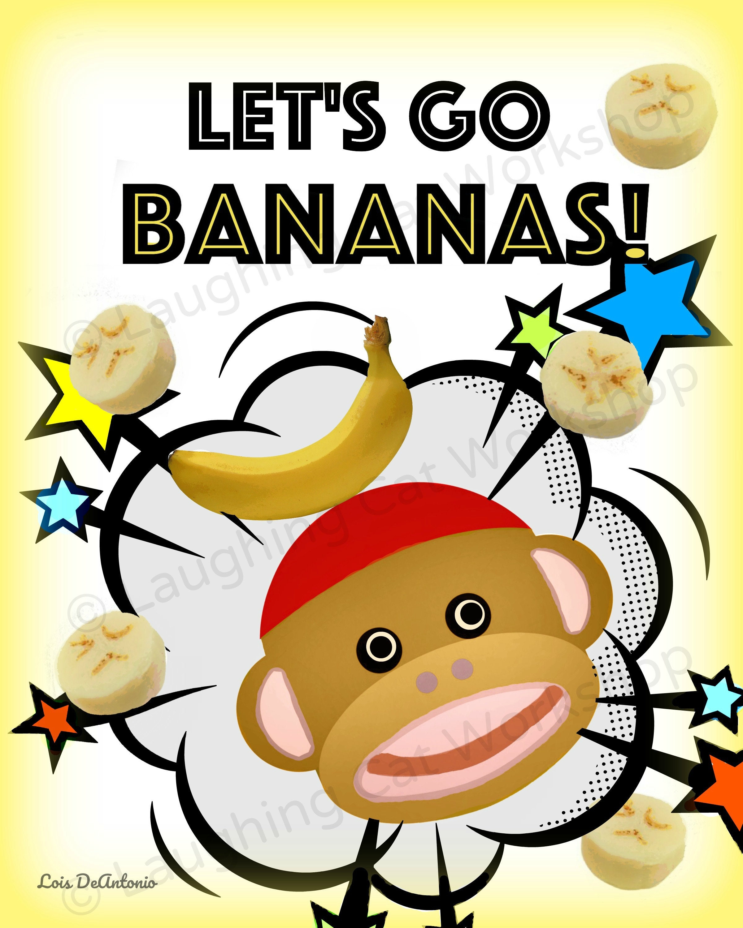 Funny Sock Monkey Art Print Zoo Baby Nursery Decor Go Bananas Art - Etsy