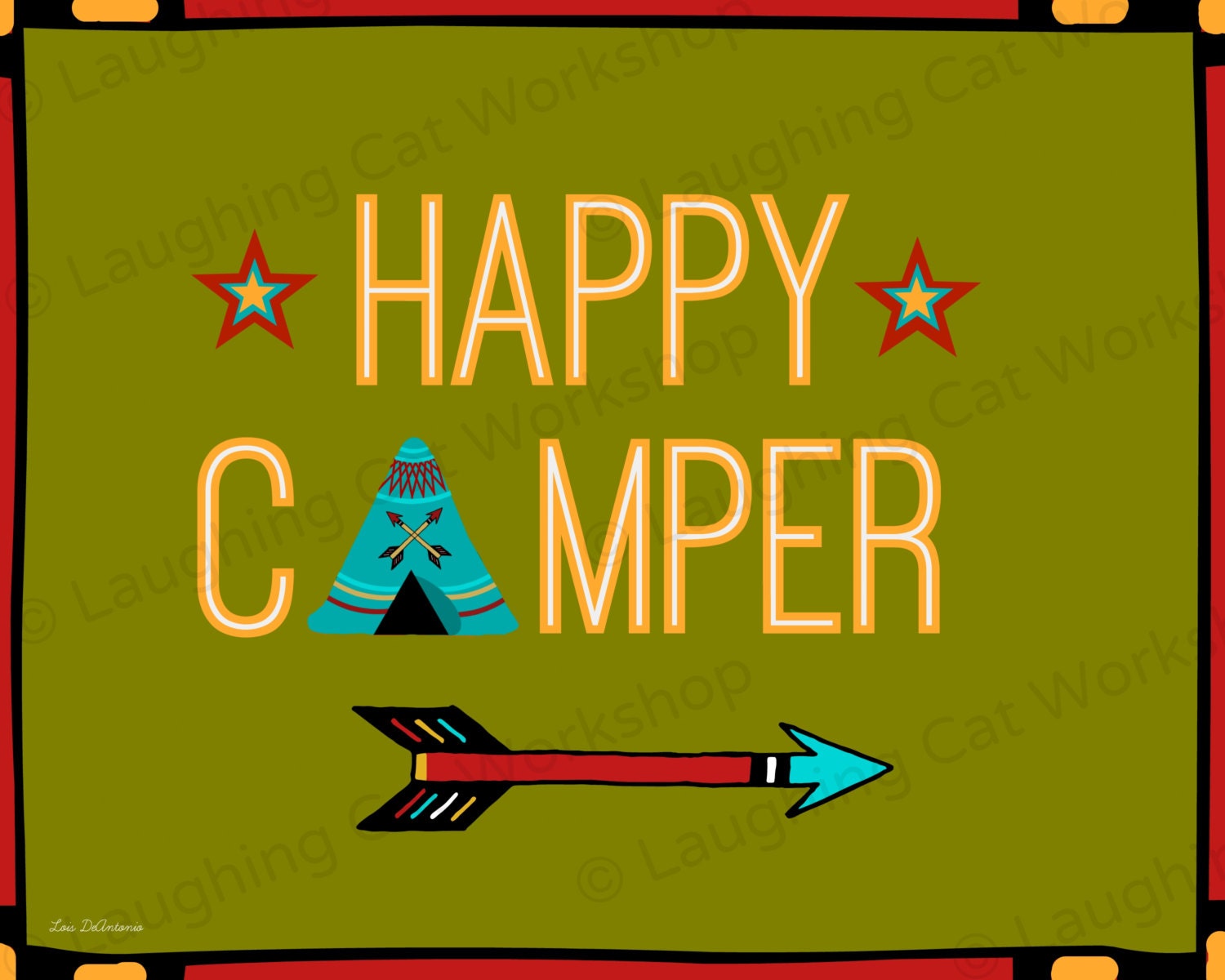 Happy Camper Print Camping Wall Art Summer Camp Art Children's Outdoors ...