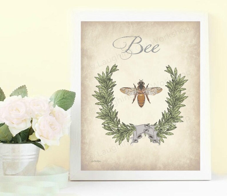 Bee Art Bee Bathroom French Country Vintage Bee Decor Cottage Shabby ...