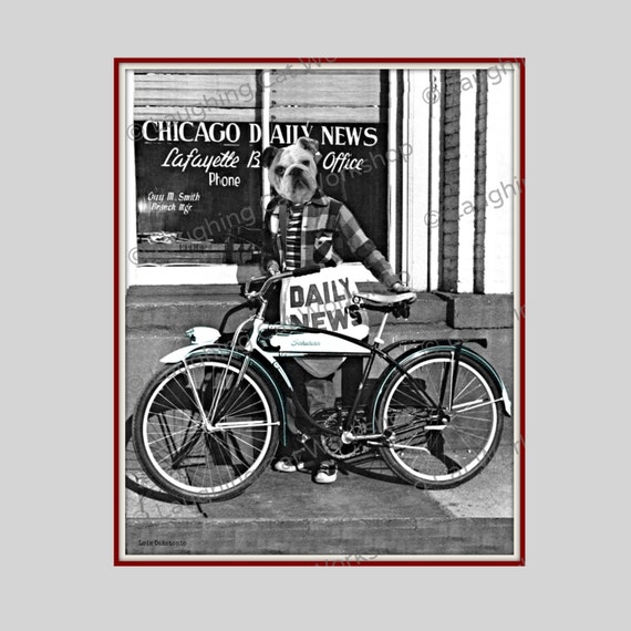 Funny Bulldog Dog Art Antique Retro Vintage Dog Photo Bicycle | Etsy