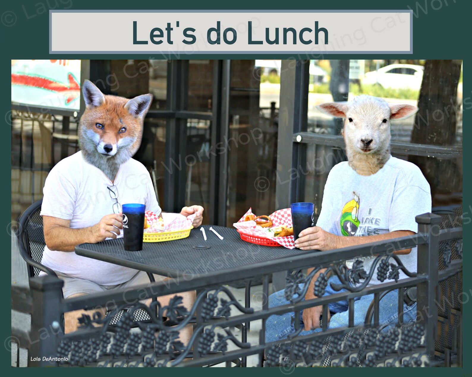 Funny Eat Lunch Art Print Fox Lamb Sheep Whimsical Photo Weird Hipster ...
